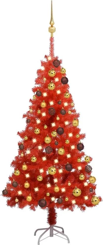 vidaXL Umělý vánoční stromek s LED a sadou koulí 120 cm PVC [3077497] Barva: Růžovo-šedá