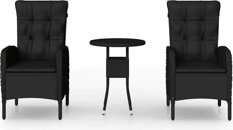 3dílný zahradní bistro set polyratan černý 3058544