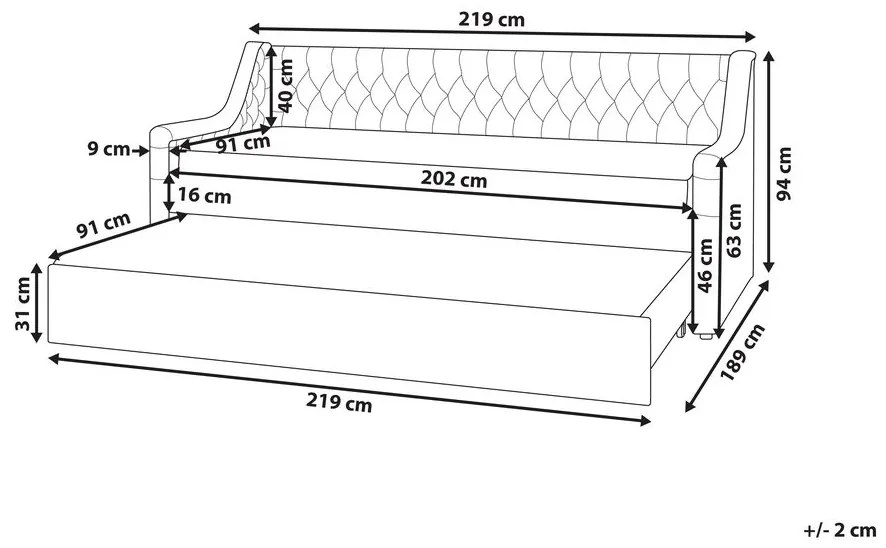 Rozkládací sametová postel 90 x 200 cm šedá MONTARGIS Beliani