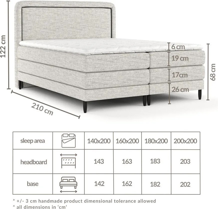 Světle hnědá boxspring postel 180x200 cm Dove – Maison de Rêve