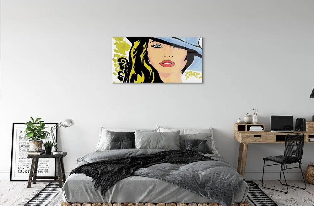 Obraz na skle Žena klobouk 140x70 cm