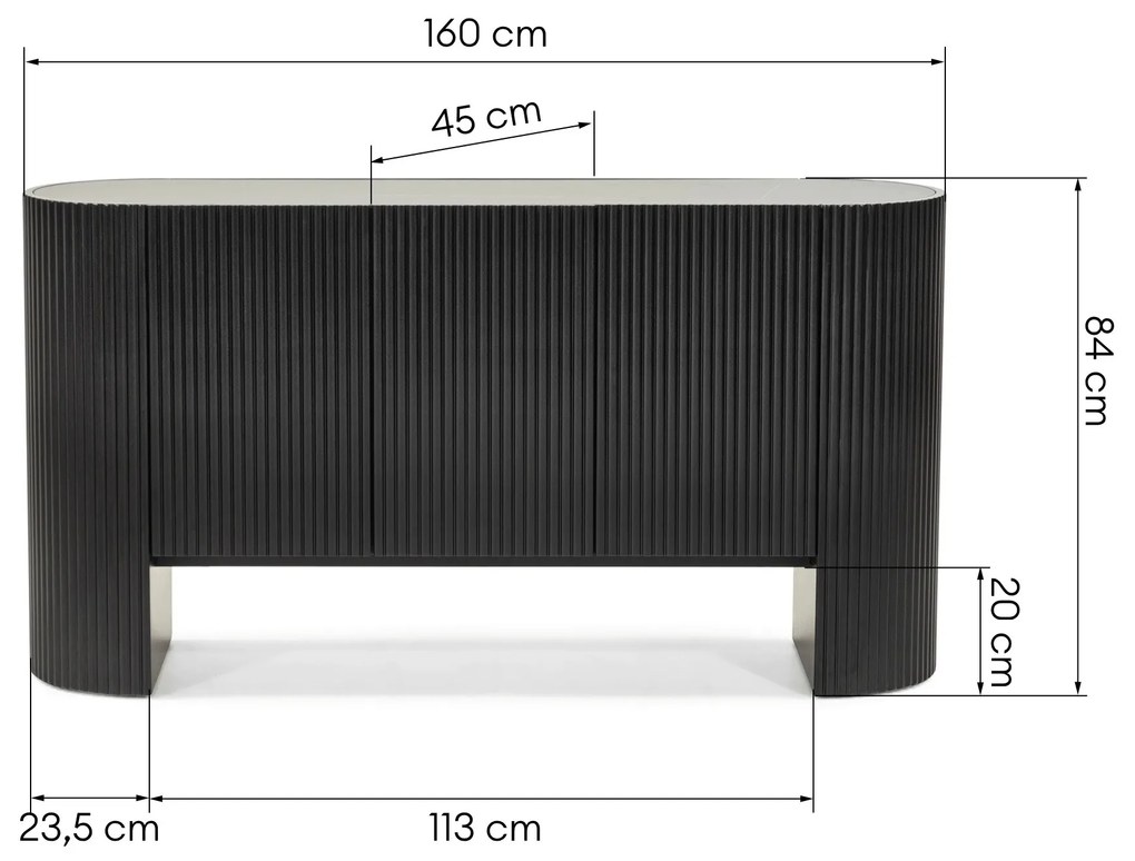 Designová komoda Sansita 160 cm mramor/černá