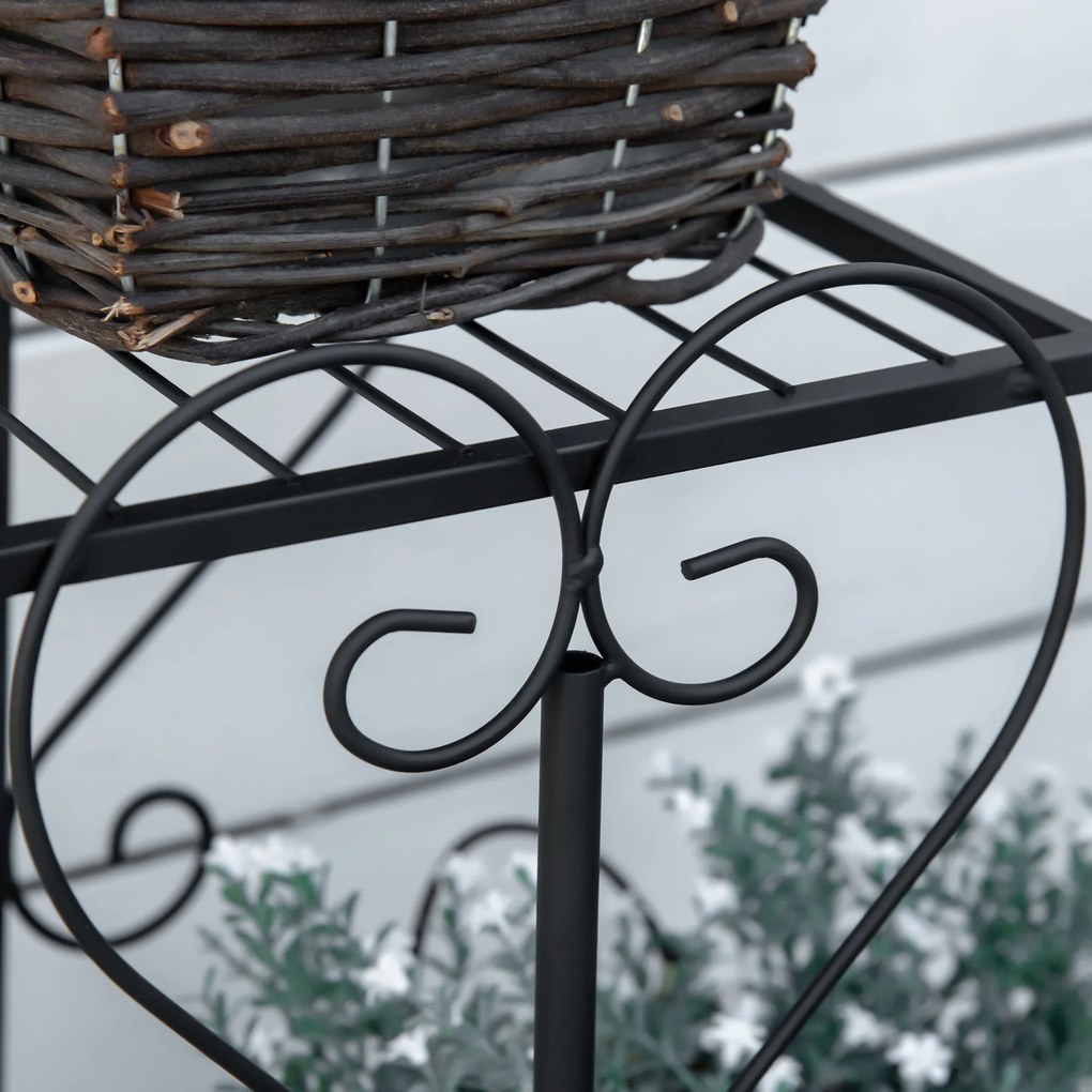 Outsunny Metalový Stojan na Květiny 4 Úrovně - Stojan pro Květiny na Balkon a do Zahrady, Černý 45 x 24,5 x 80 cm
