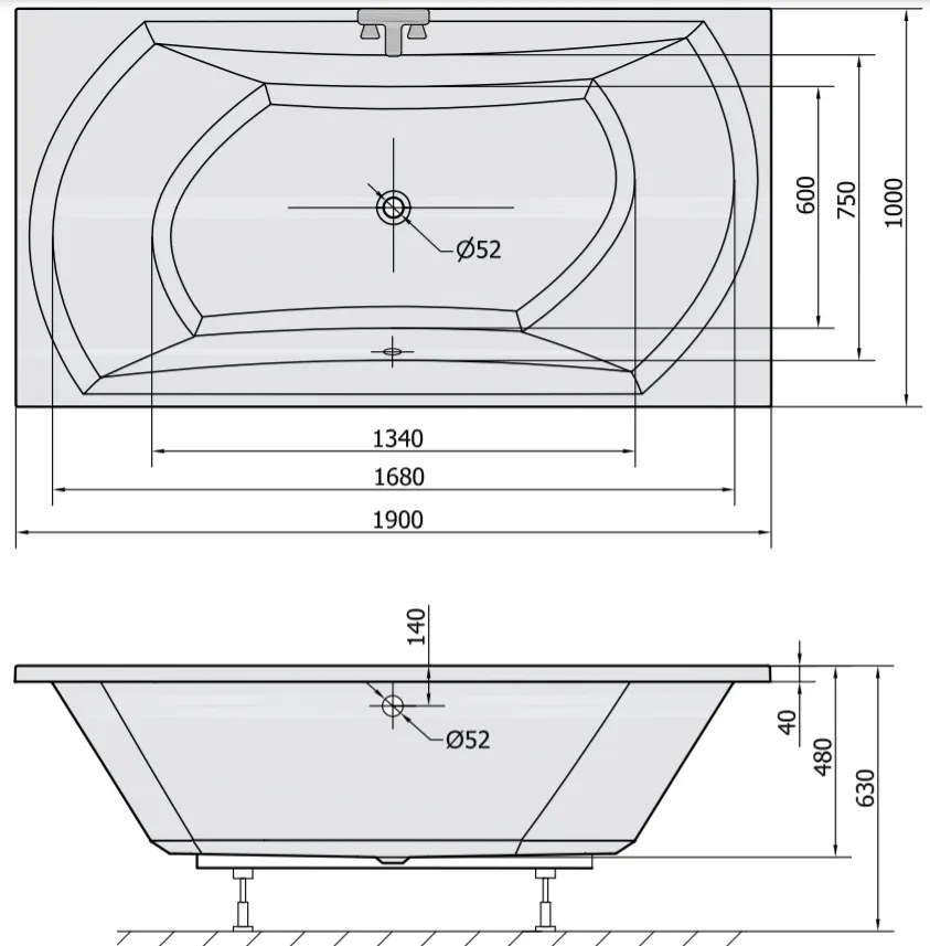 Polysan SALSA obdélníková vana 190x100x47cm, bílá, 44119