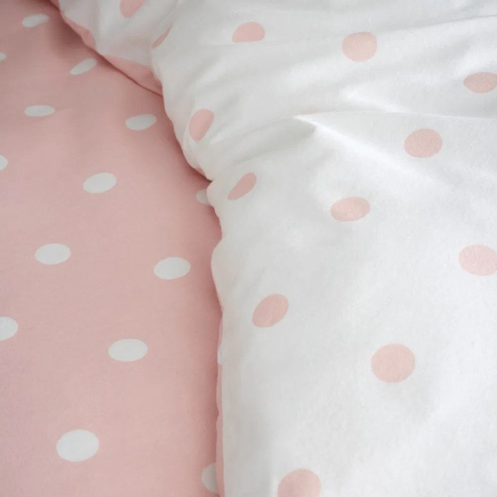 Bílé/růžové flanelové povlečení na dvoulůžko 200x200 cm Polka Dot – Catherine Lansfield