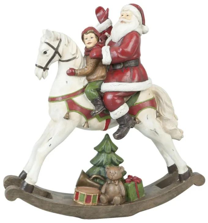 Dekorace Santa na houpacím koni – 29x10x30 cm
