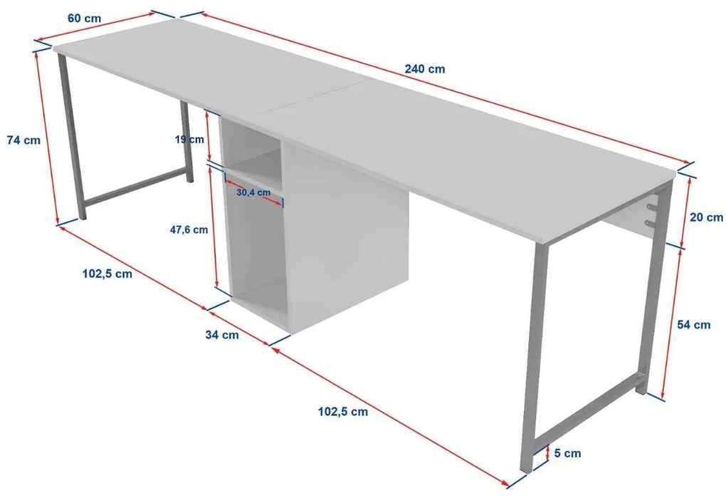 Designový psací stůl Geillis 240 cm bílý