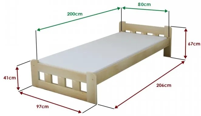 Postel Naomi zvýšená 80 x 200 cm, borovice Rošt: S lamelovým roštem, Matrace: Bez matrace