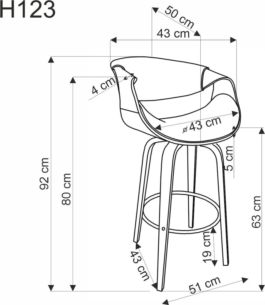 Barová židle H123 eko kůže černá/ořech