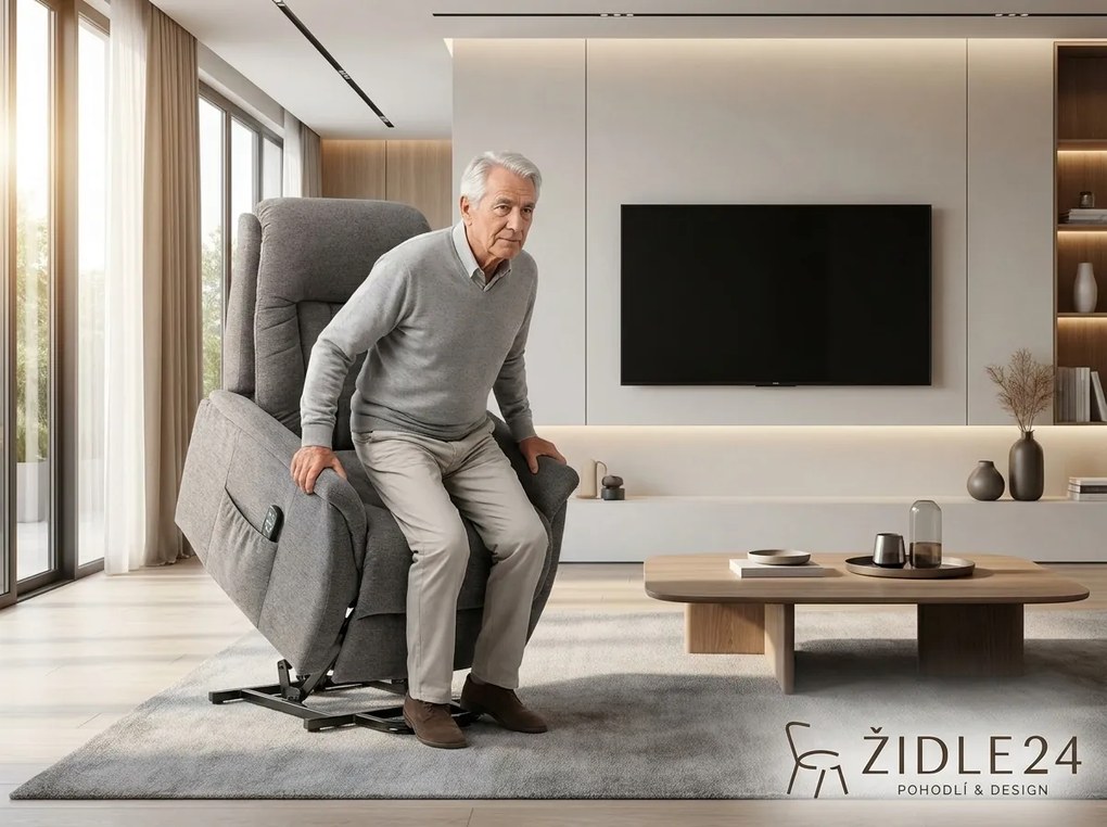 Elektrické polohovací TV křeslo MOVIRO - šedá látka