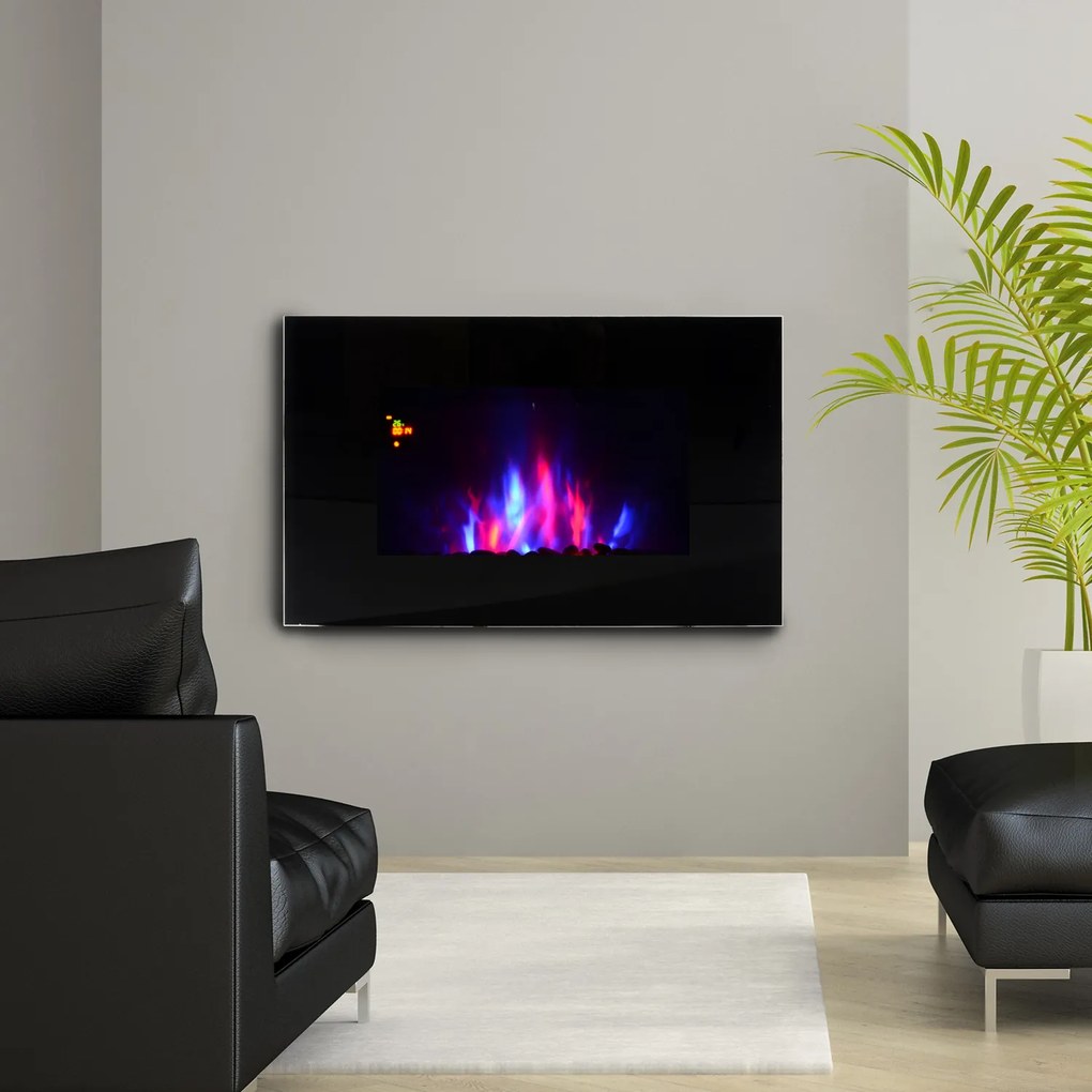 HOMCOM® Elektrokamin LED nástěnný krb s efektem plamene a dálkovým ovládáním