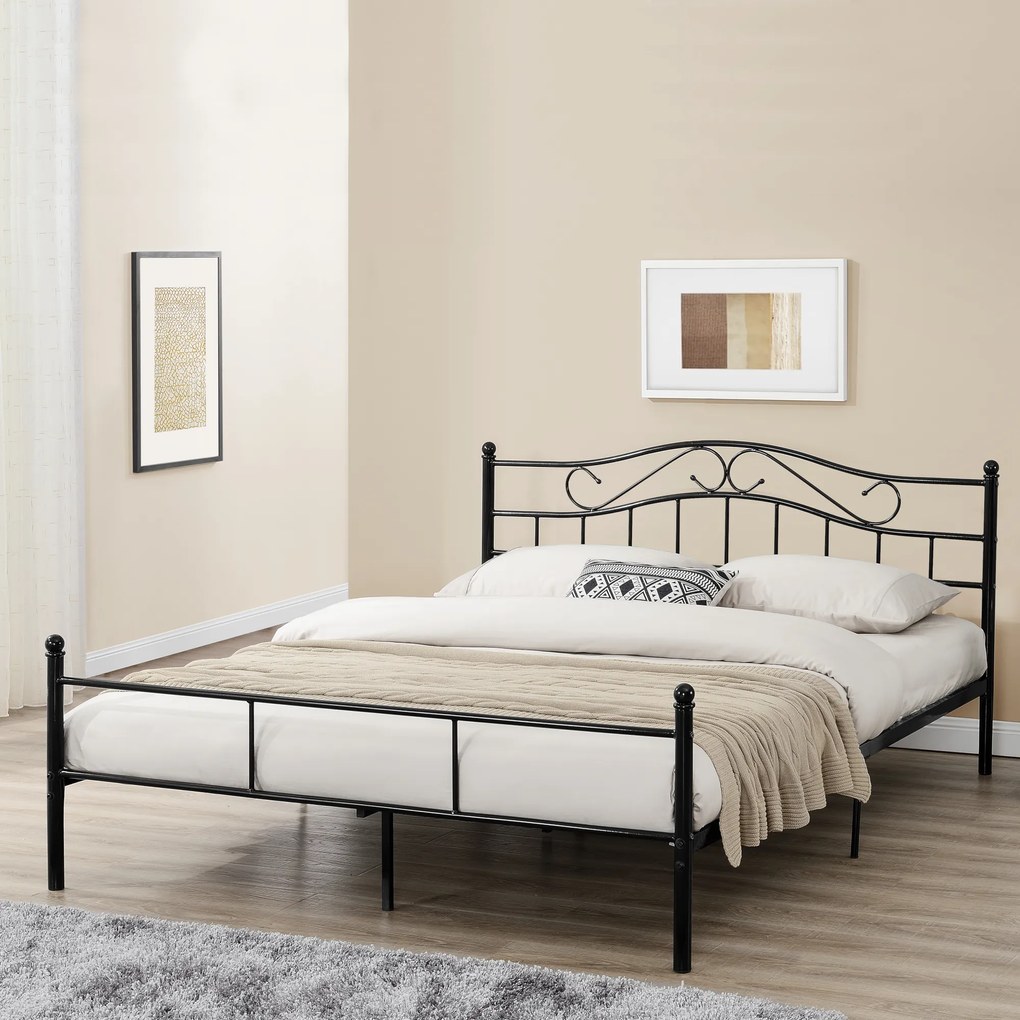 [en.casa] Kovová postel "Florenz" HTMB-200B 200x200 cm černá