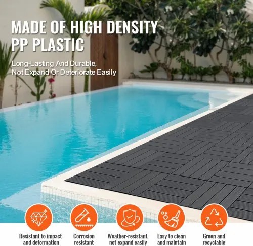 zámkové palubkové dlaždice 10 balení 30,5 × 30,5 cm plast pro verandu tmavě šedá