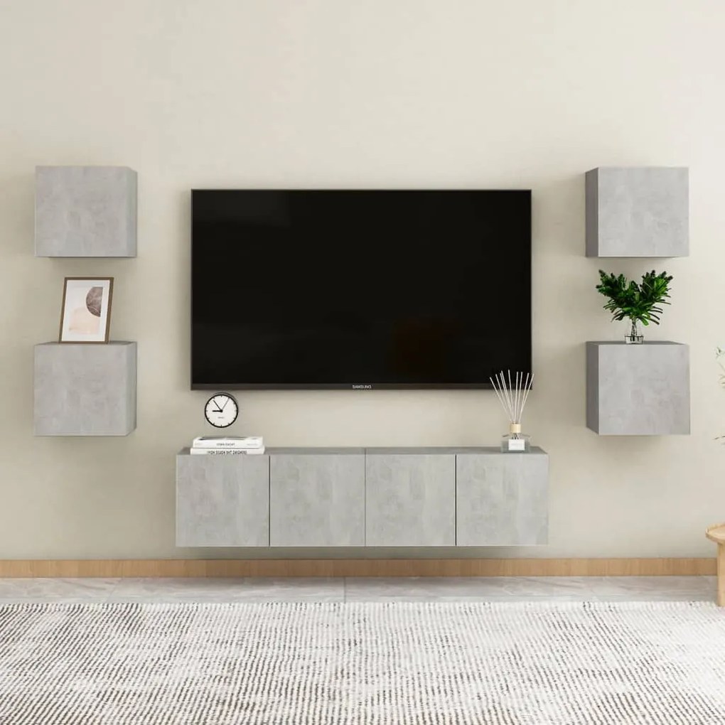 6dílný set TV skříněk betonově šedý kompozitní dřevo 3079080
