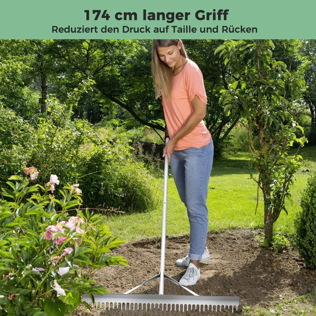 Costway Zahradní hrábě vyrobené z hliníku s 91 cm širokou hrací hlavou, stříbro