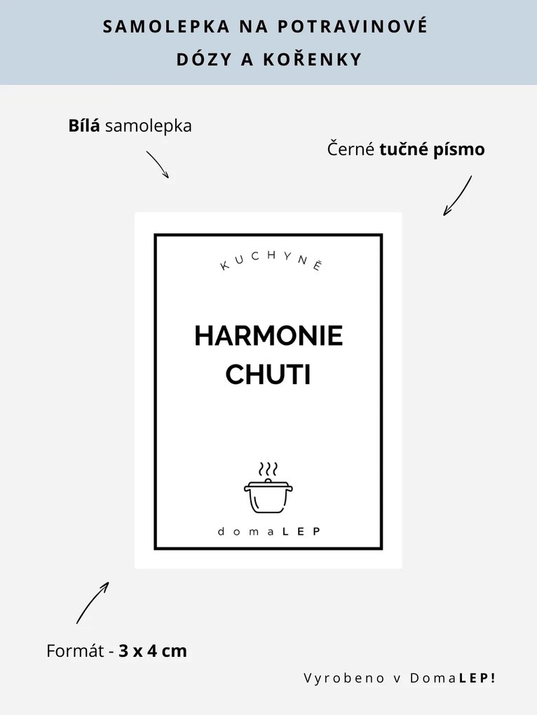 Samolepka na kořenky HARMONIE CHUTI bílá 3 × 4 cm tučné písmo