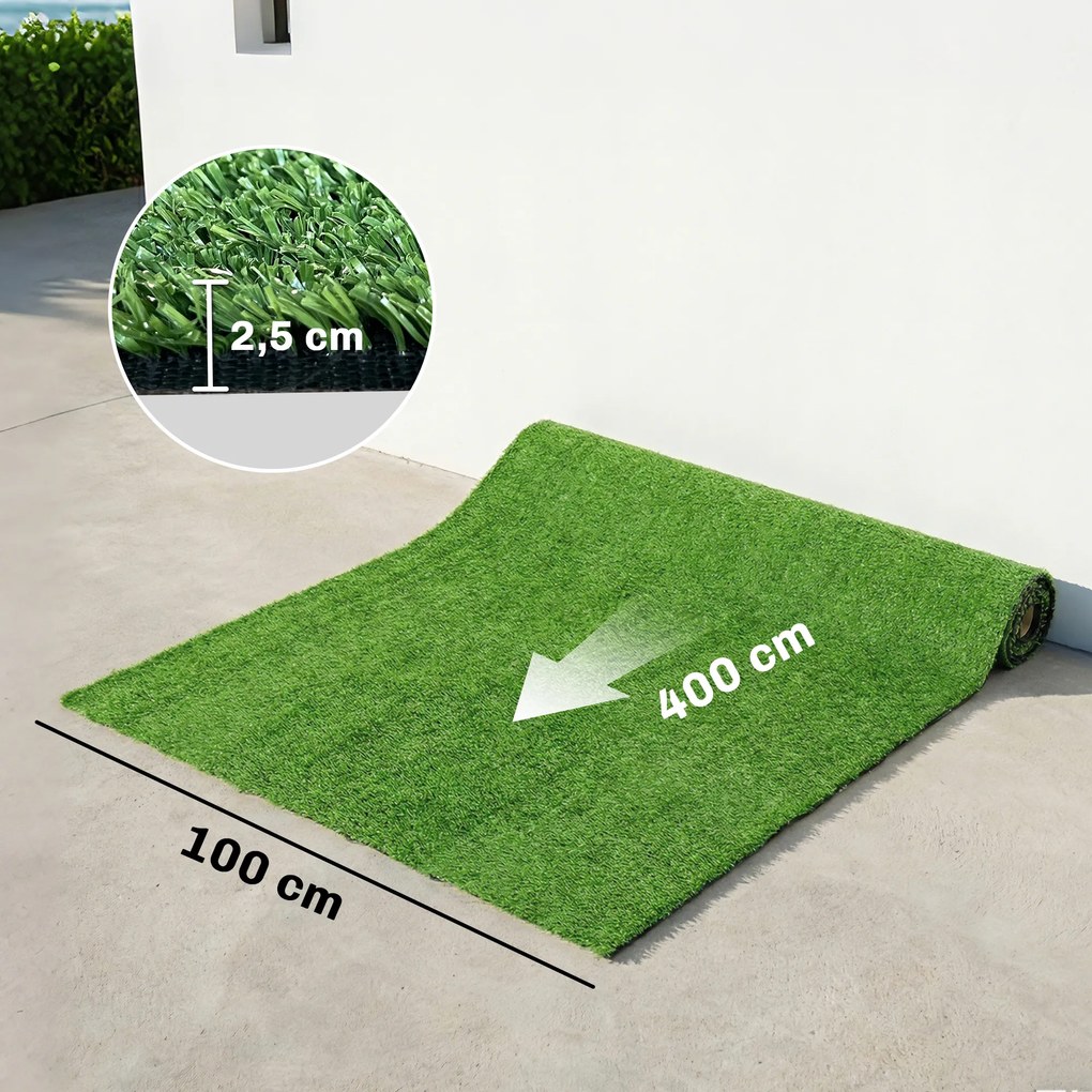 Umělý trávník Outsunny 1 × 4 m, výška vlasu 10 mm, samoodvodňovací — zelený