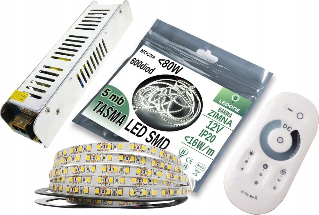 Set Led pásek 2835 IP20 5M Bílá Studená Dotyk