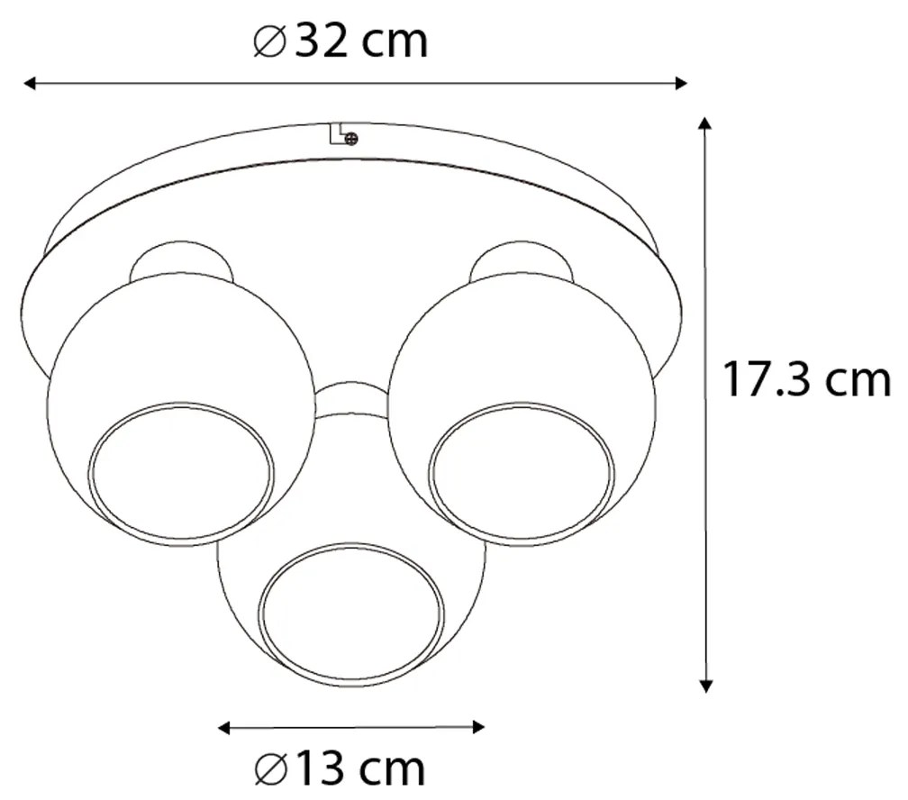 Chytré stropní svítidlo černé s kouřovým sklem 3-světla vč. WiFi A60 - Vidro