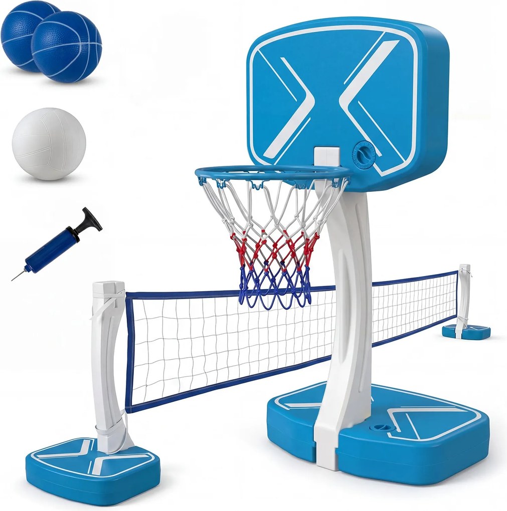 Costway 2-in-1 bazénový basketbalový koš a volejbalová síť k bazénu se širokými