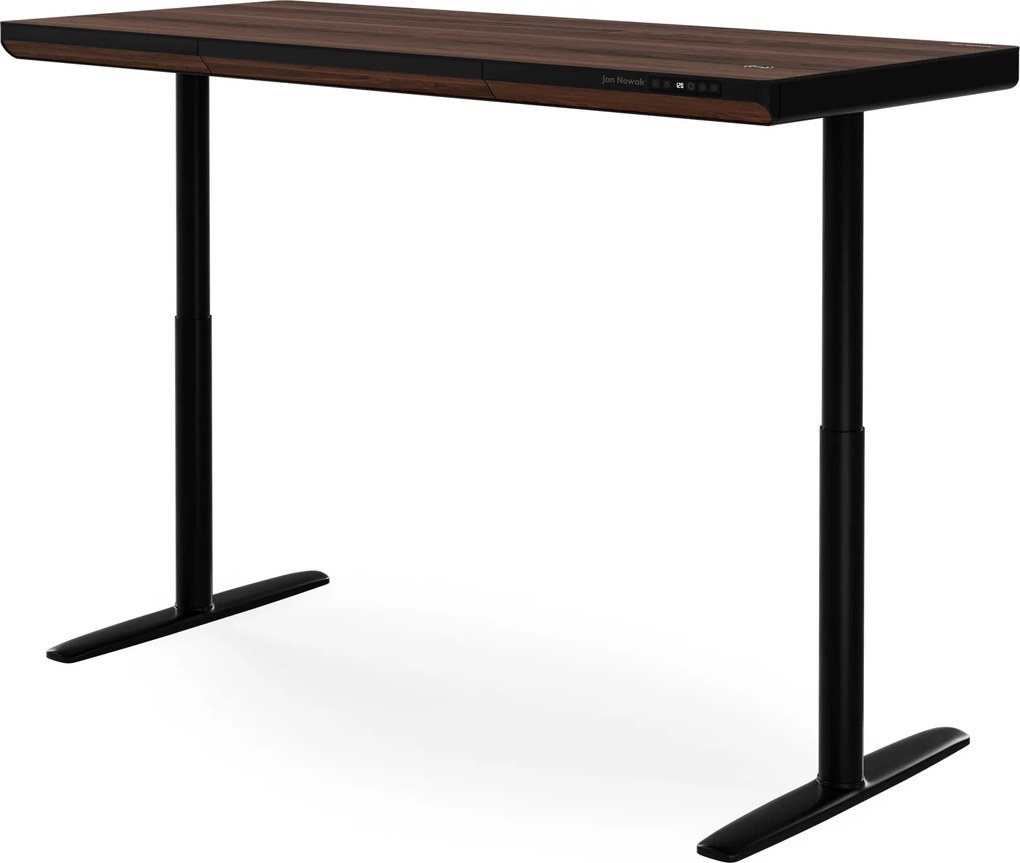 Elektrický psací stůl sit-stand se zásuvkou a bezdrátovou nabíječkou Qi černý/ořech, 1600 mm: ELLIS
