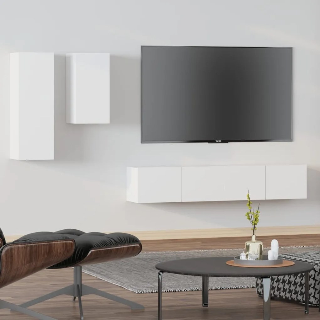 4dílný set TV skříněk bílý kompozitní dřevo 3114622