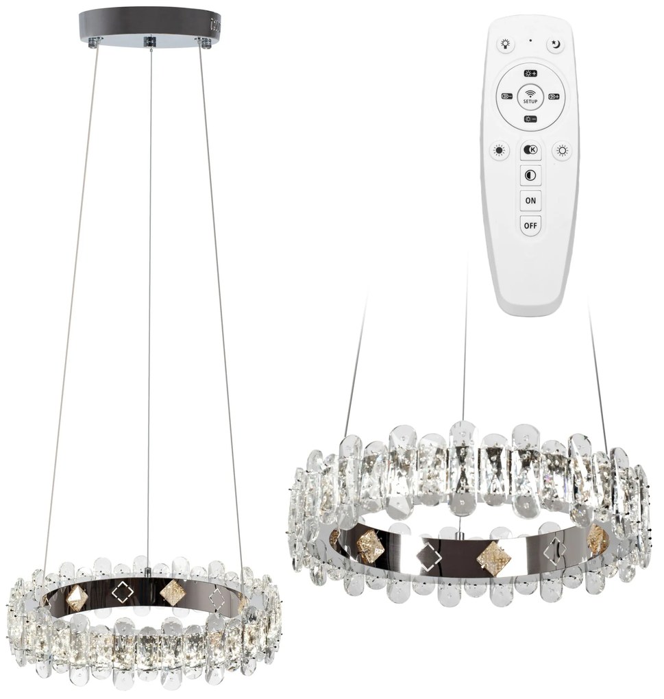 Toolight, LED závěsné svítidlo s křišťály APP1041-CP + dálkové ovládání, chromová, OSW-09472