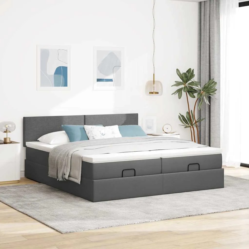Osmanský rám postele s matrací tmavě šedá 180x200cm textil 3312823