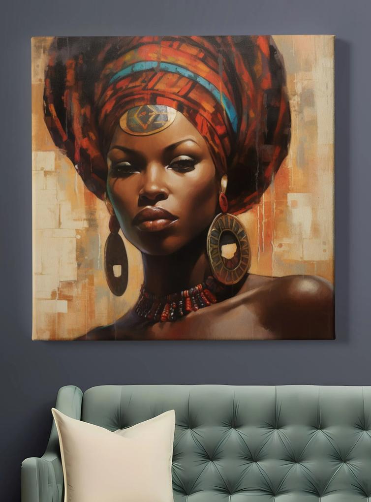Obraz na plátně - Africká žena s turbanem FeelHappy.cz Velikost obrazu: 100 x 100 cm