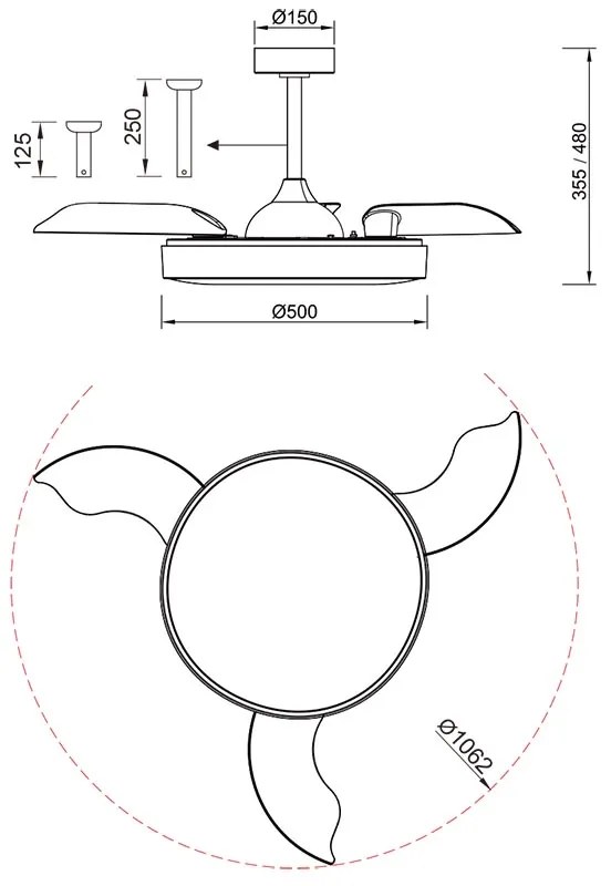 Mantra Alaska, rozvinovací ventilátor se svítidlem a dálk. ovladačem, LED 50W 2700-5000K, bílá, průměr 50/106cm