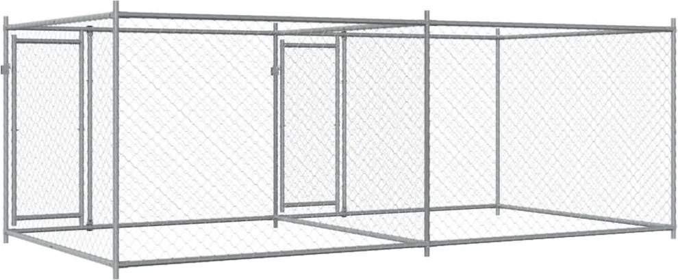 Klec pro psy s dvířky šedá 4 x 2 x 1,5 m pozinkovaná ocel 3209573