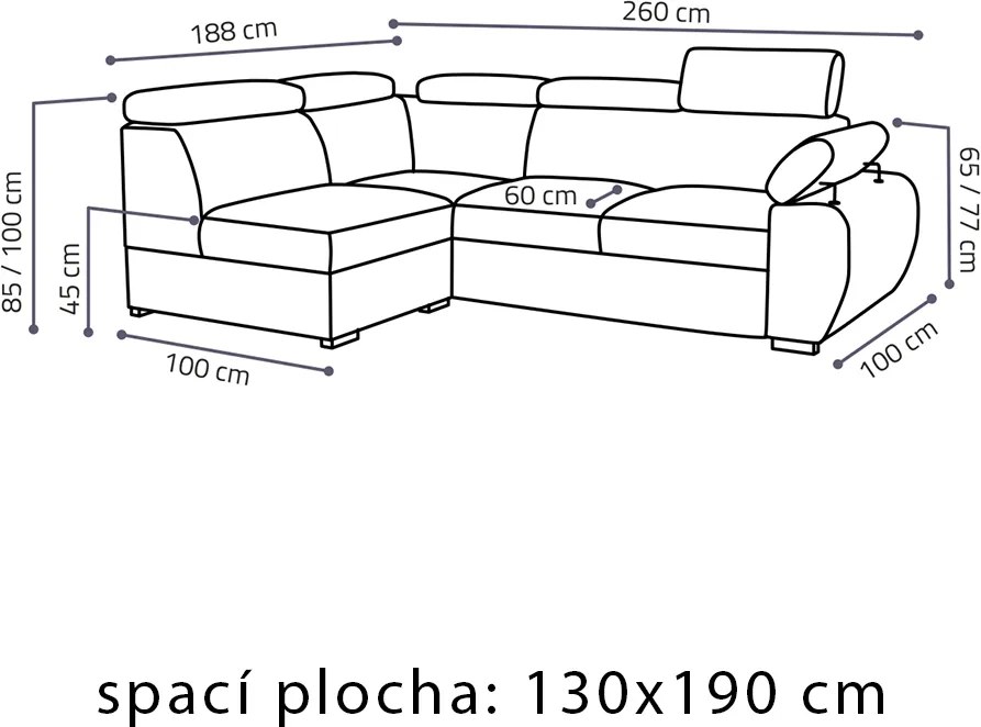 Sedací souprava BASTON | 188x260 cm | rozkládací + úložný prostor | VÝBĚR TKANIN