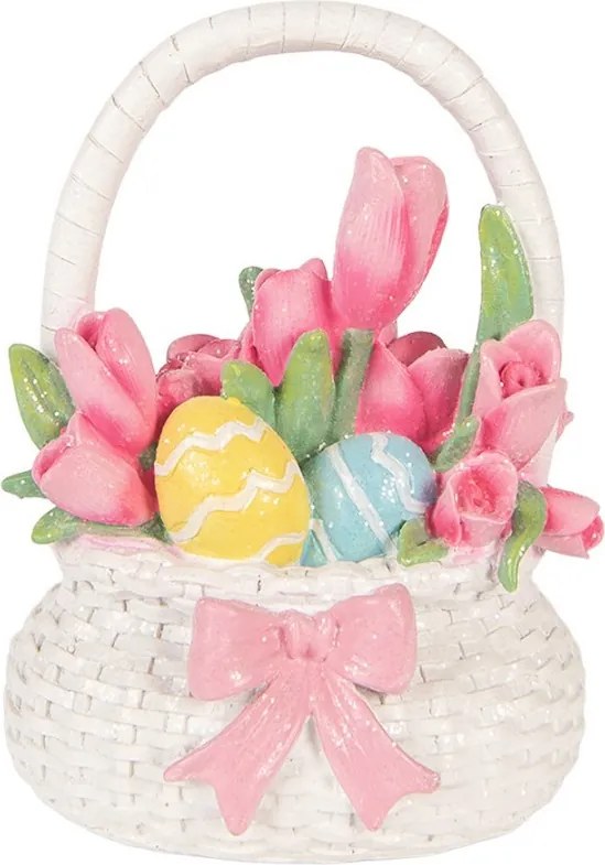 Dekorace košík s tulipány a vajíčky - 14*11*18 cm