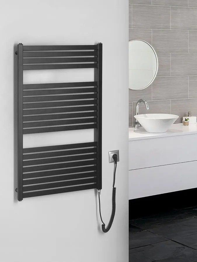 Sapho, TONDI-E elektrické topné těleso, rovné, 600x970 mm, 400W, černá matná