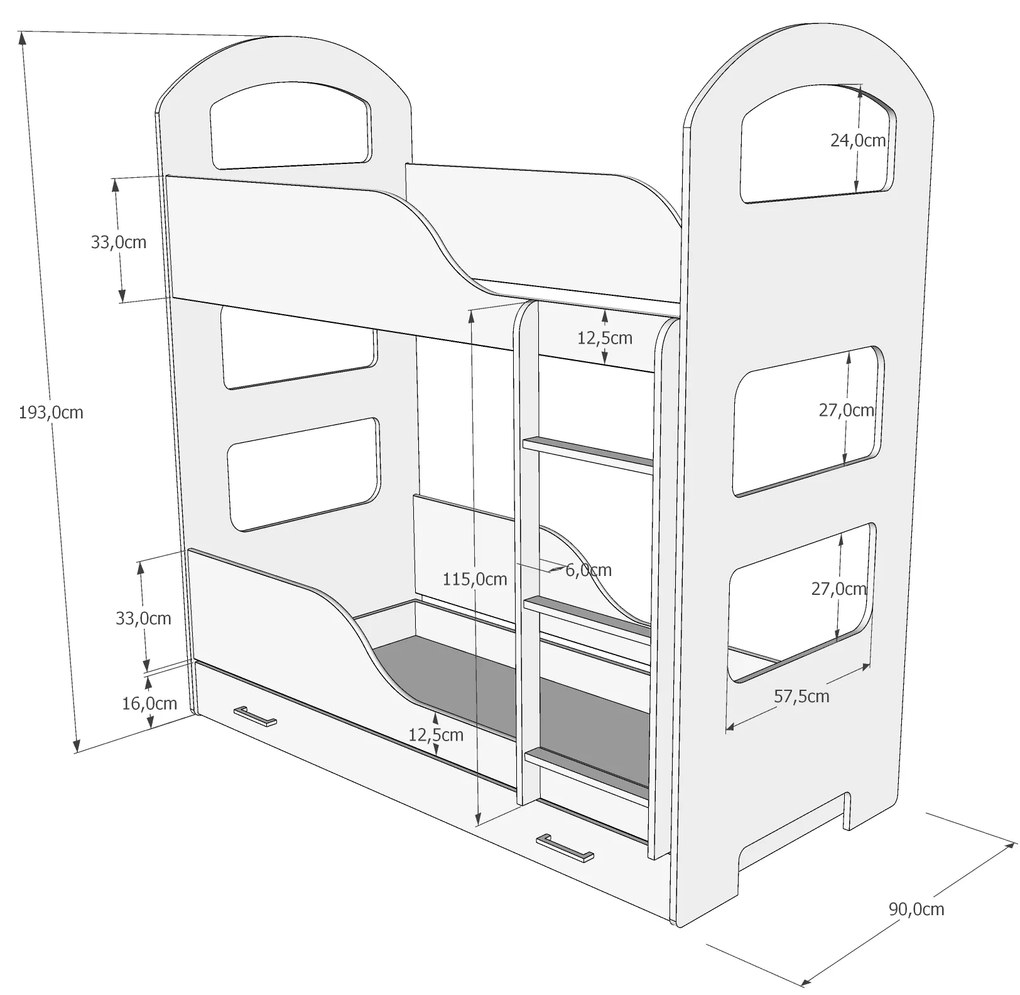 BabyBeds Dětská patrová postel HONZÍK 180x80 Barevné provedení: Bílá, Úložný prostor: Ne, bez úložného prostoru