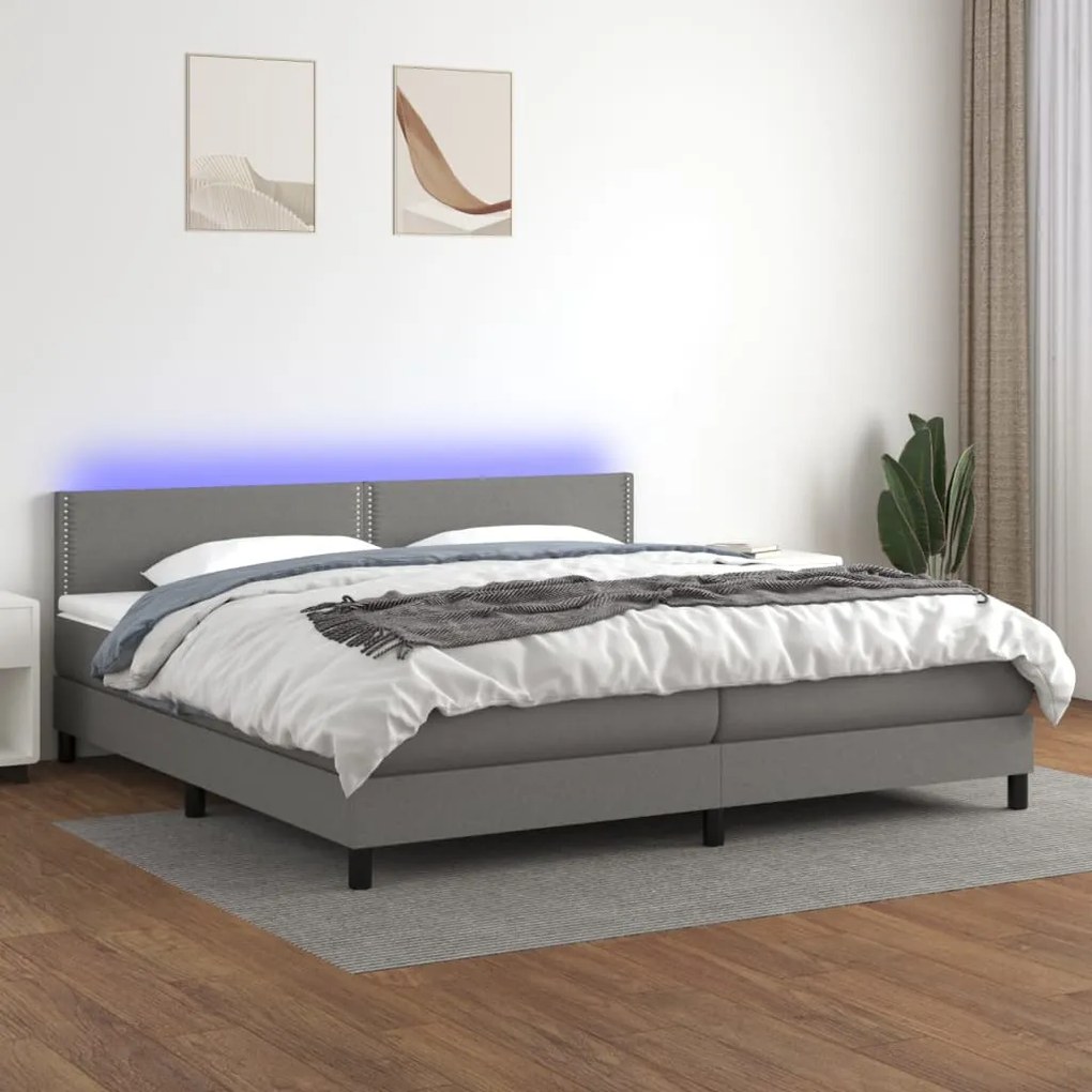 Box spring postel s matrací a LED tmavě šedá 200x200 cm textil 3133102
