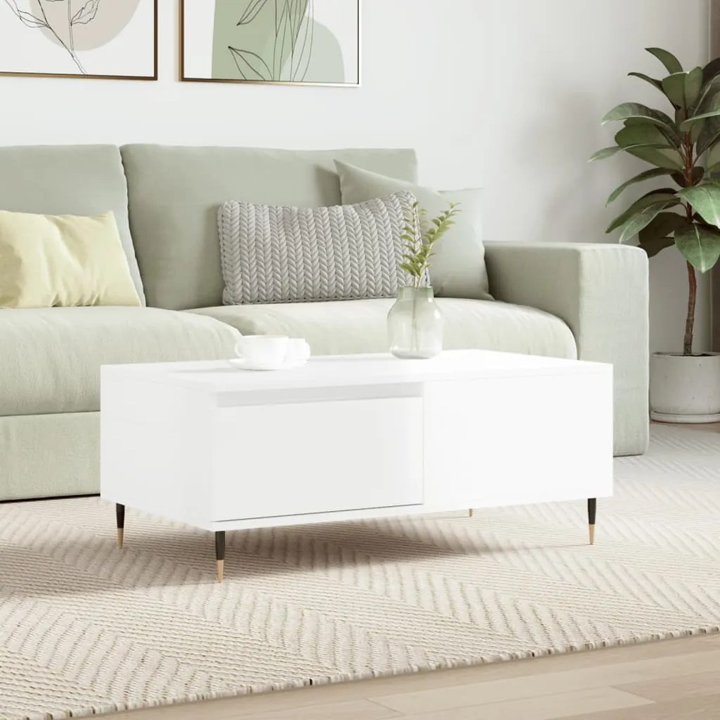 Konferenční Stolek Bílý S Leskem 90X50X36,5 Cm Kompozitní Dřevo - Kouřový dub