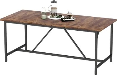 HOMCOM obdélníkový jídelní stůl pro 6-8 osob v industriálním stylu s kovovými nohami 180x80x75,5 cm Rustikálně hnědá