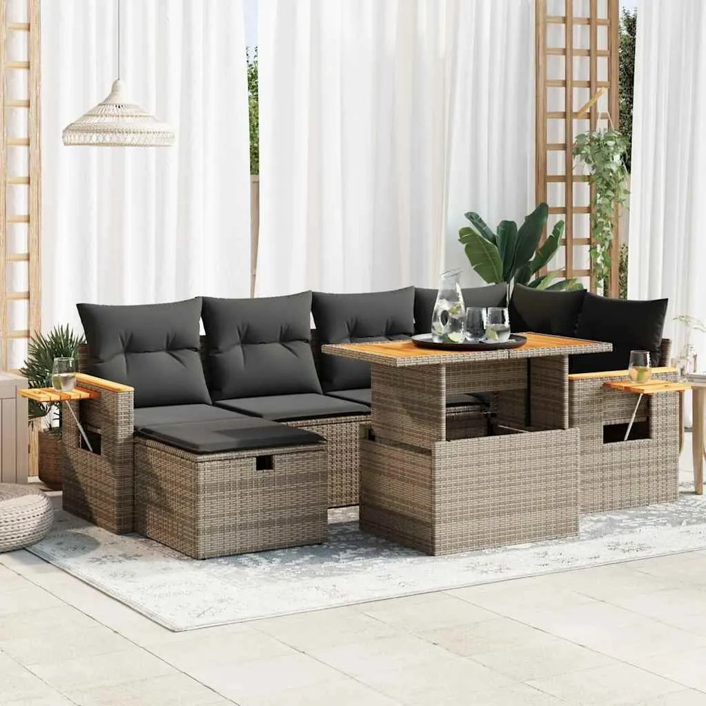 8dílná zahradní sedací souprava s poduškami šedá polyratan 3328138
