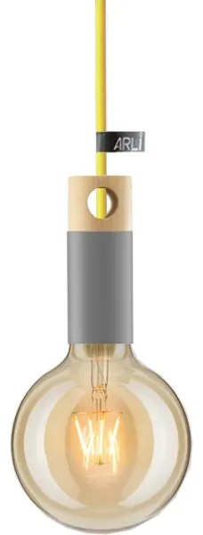 Závěsné svítidlo ARLI Copper ~ dřevo, šedá Barva textilního kabelu ARLI Žltá (1257)