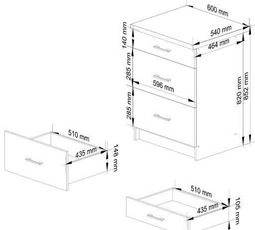 Spodní kuchyňská skříňka s deskou LIMA S60 SZ3 bílá / dub sonoma