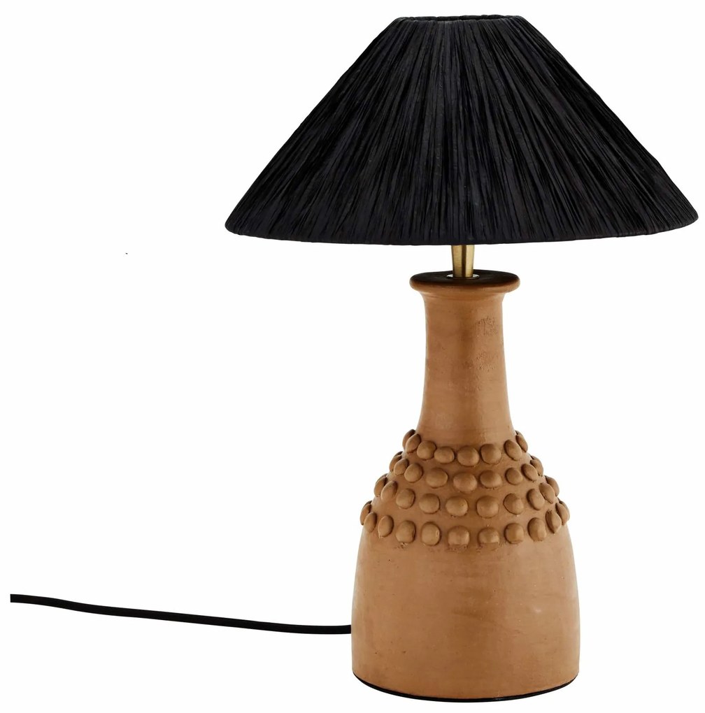 MADAM STOLTZ Stolní lampa Terracotta Natural Black, černá barva, hnědá barva, keramika, textil