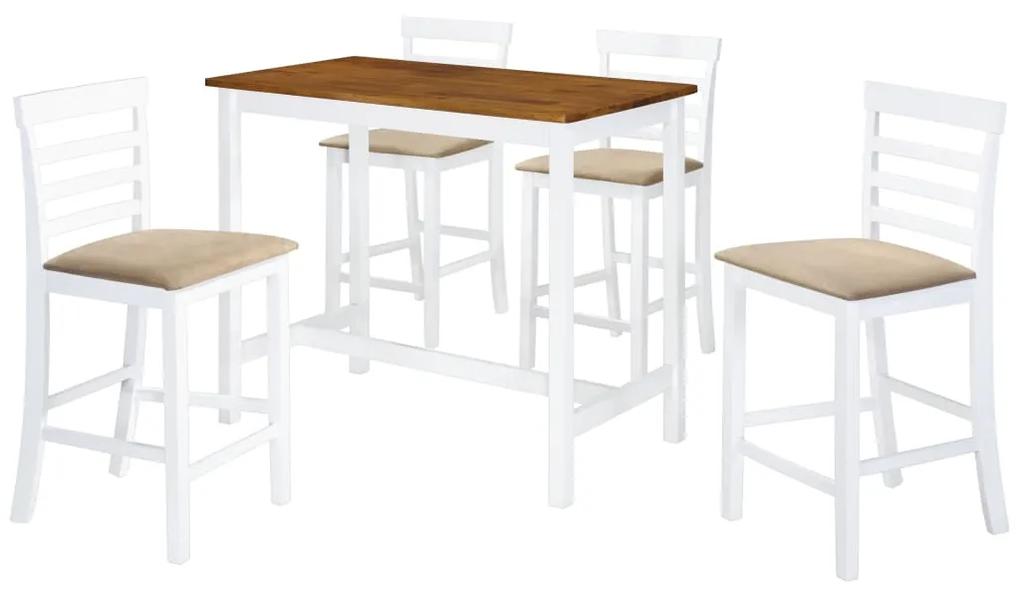 275234 vidaXL Barový stůl a židle sada 5 kusů z masivního dřeva hnědo-bílé  | BIANO