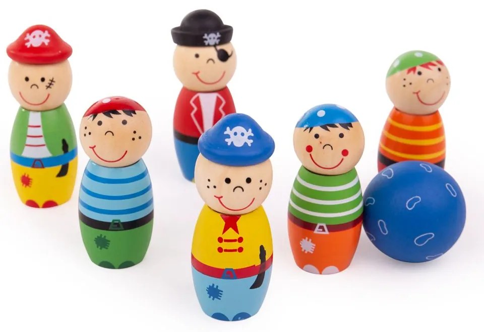 Bigjigs Toys Dřevěné kuželky Piráti