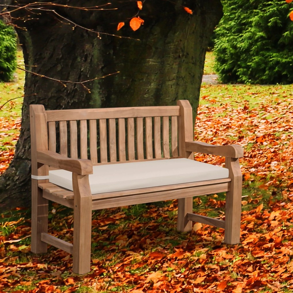 Teaková lavice Jackson s sedací polštář 120 cm + teak – krémová