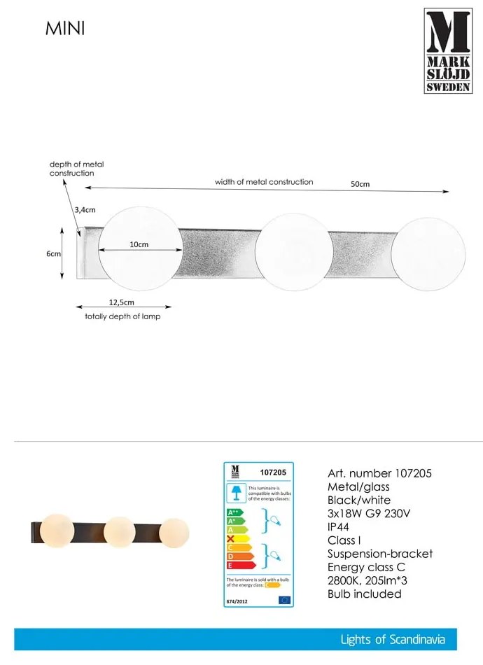 Černé nástěnné svítidlo Markslöjd Mini