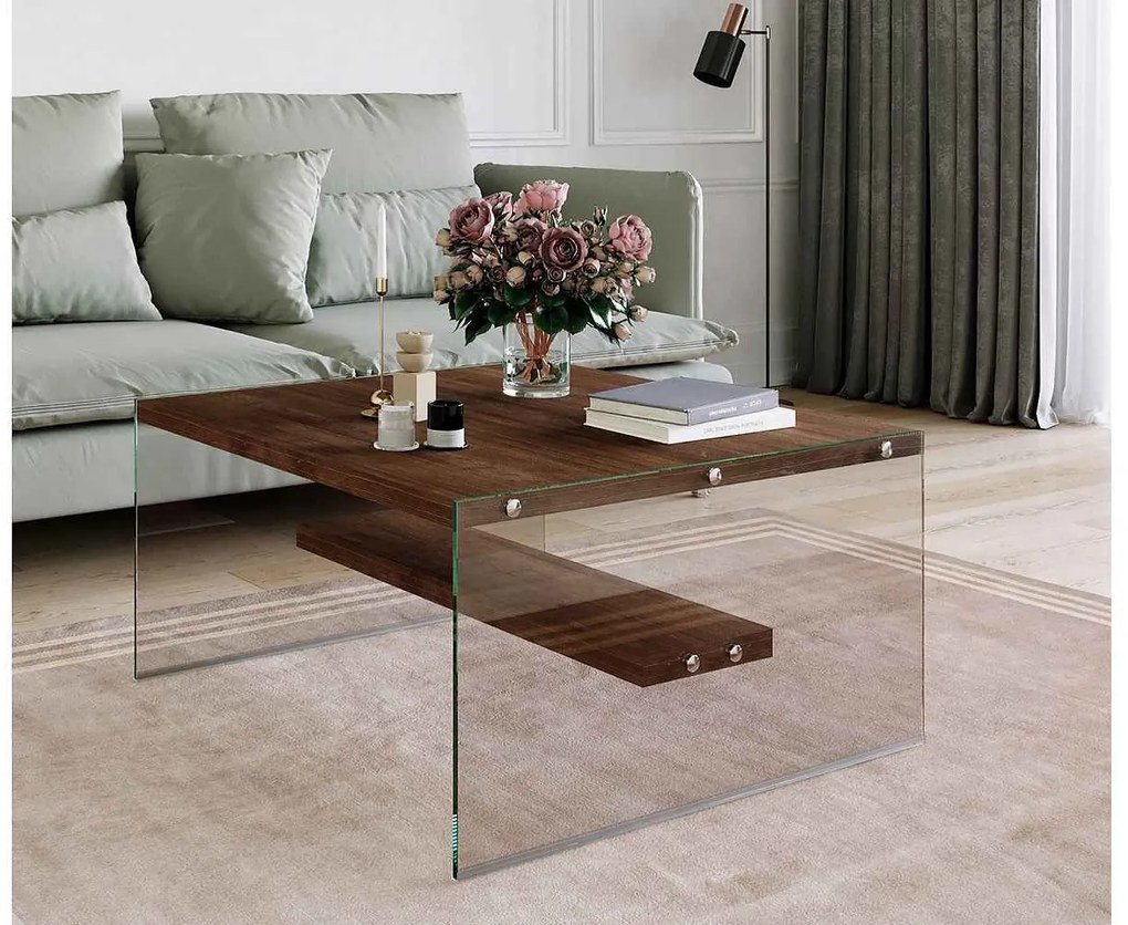 Designový konferenční stolek Quanda 75 cm vzor ořech