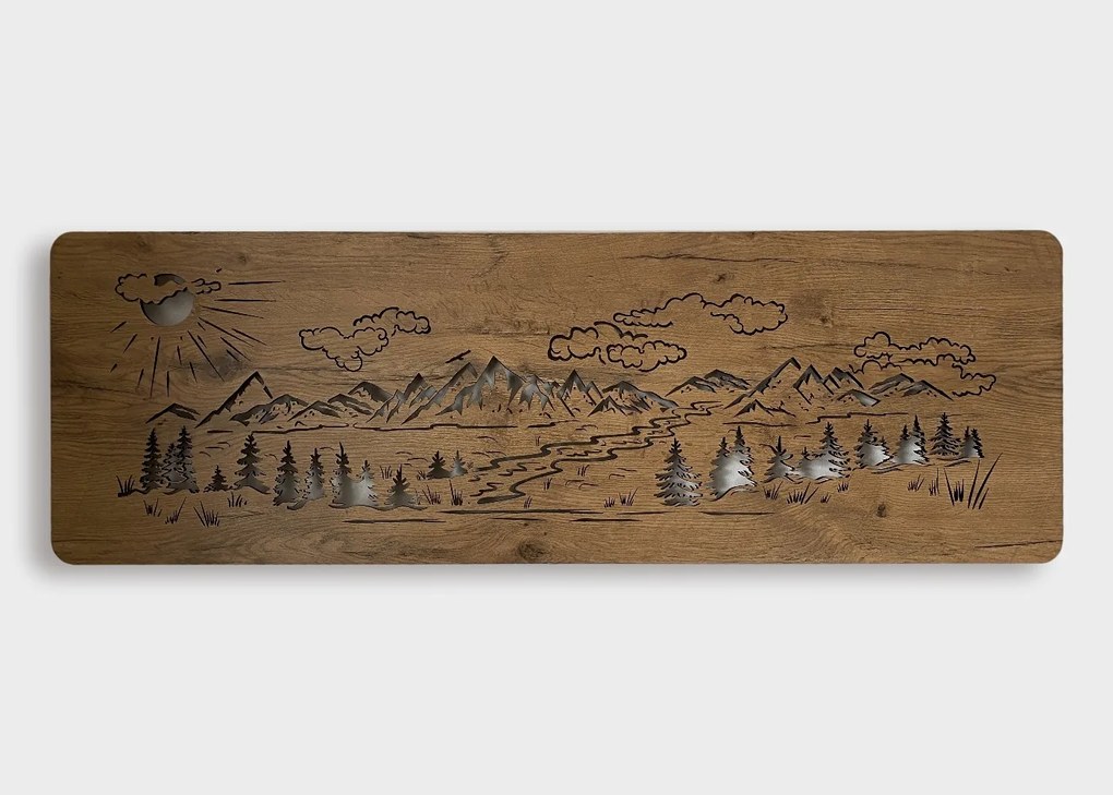 Li-Go "Hory, les" světelný obraz 230V 120x40cm provedení povrchu: ořech