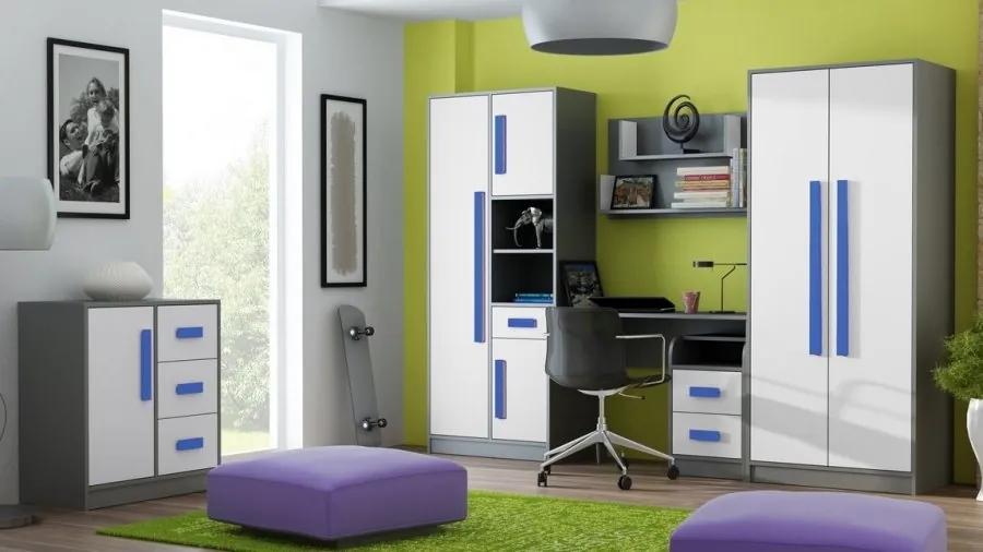 Casarredo - Komfort nábytek Dětská rohová šatní skříň GYT 2 antracit/bílá/modrá