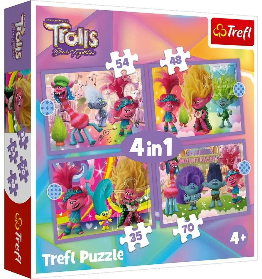 Trefl Puzzle Trollové 3 Barevné dobrodružství, 4v1 (35, 48, 54, 70 dílků)